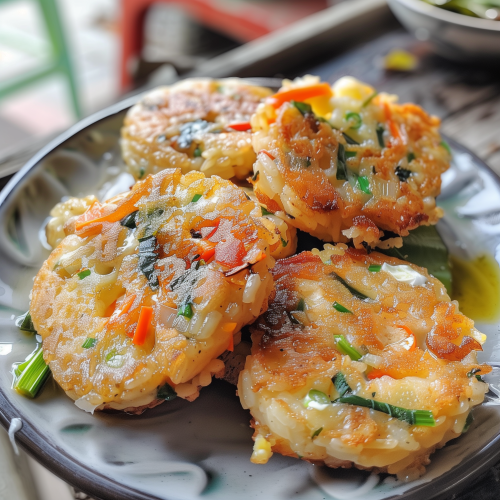 Crispy Rice Patties with Vegetables and Eggs