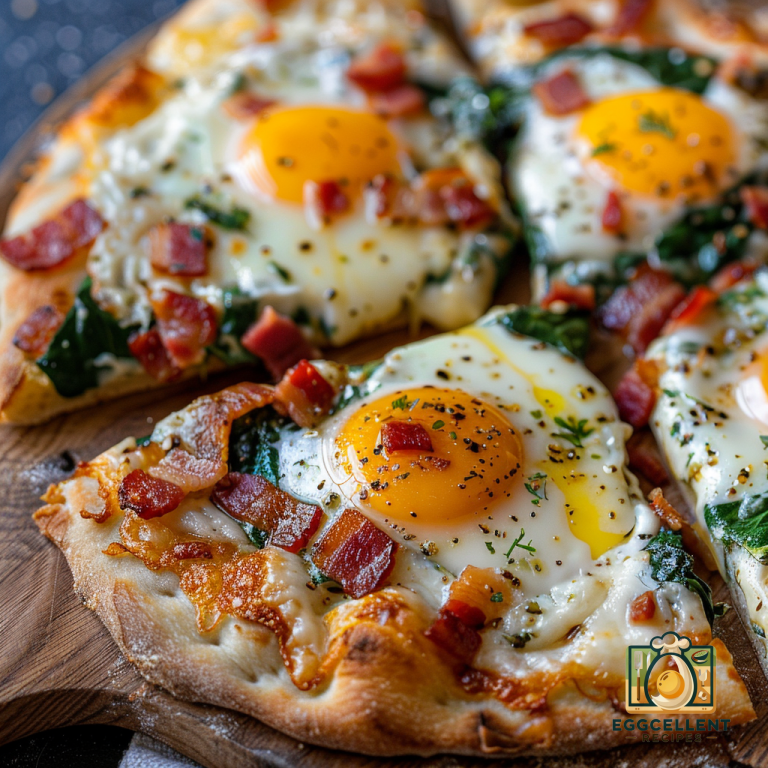 Breakfast Pizza with Eggs, Bacon, and Spinach