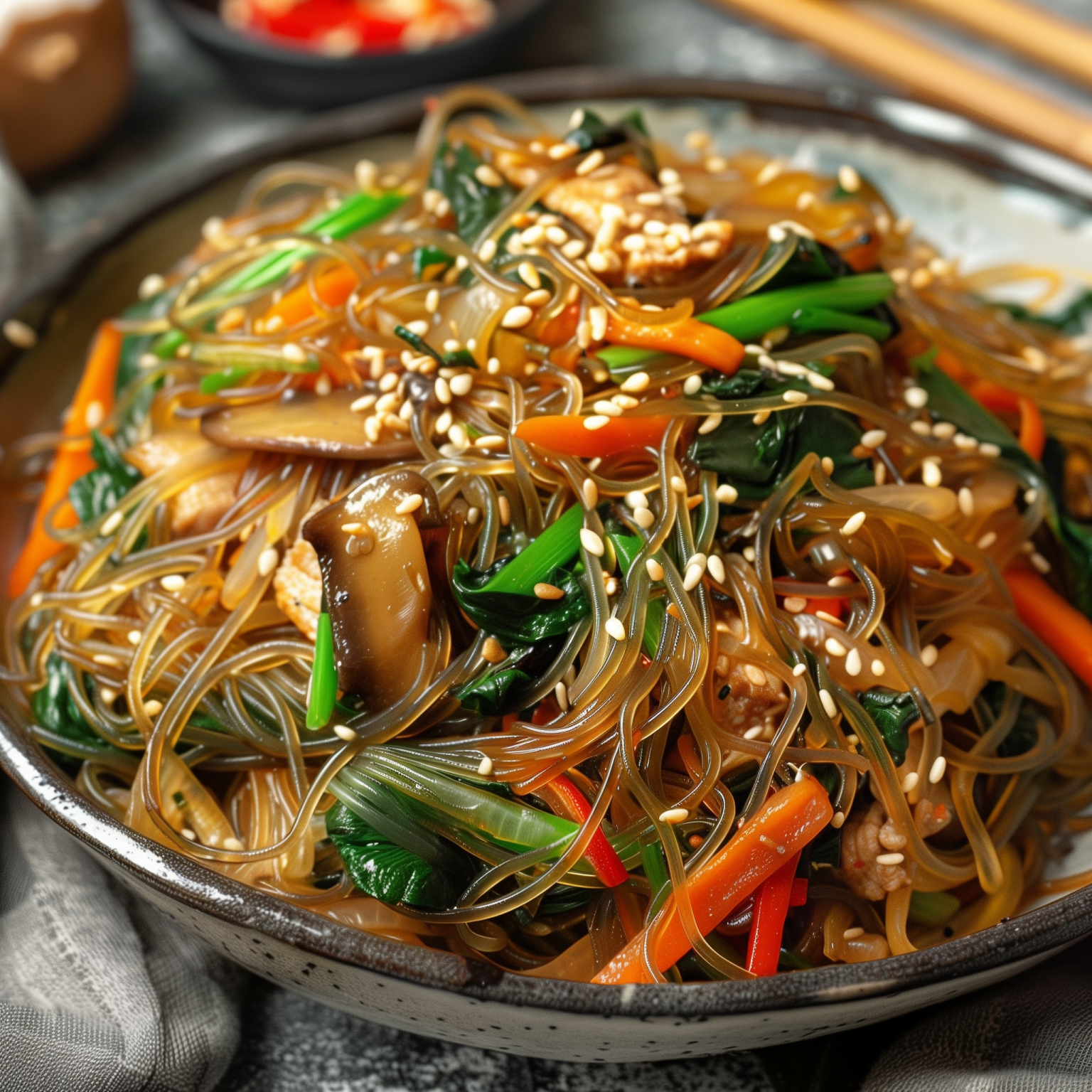 Korean Japchae (Stir-fried Glass Noodles)